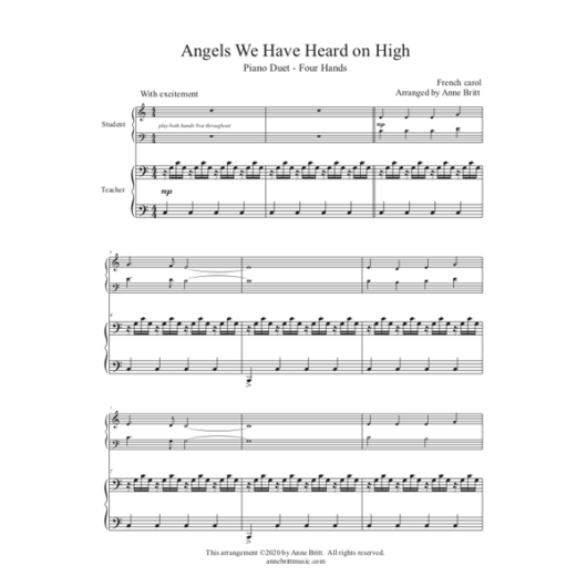 Angels We Have Heard on High (student/teacher piano duet)